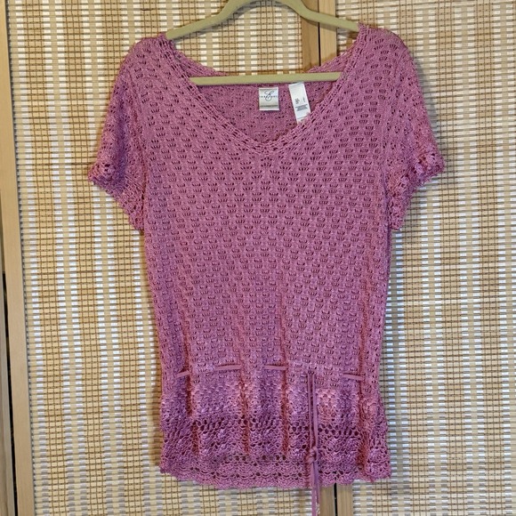 Emma James | Tops | Emma James Womens L Pink Crochet Top Drawstring ...